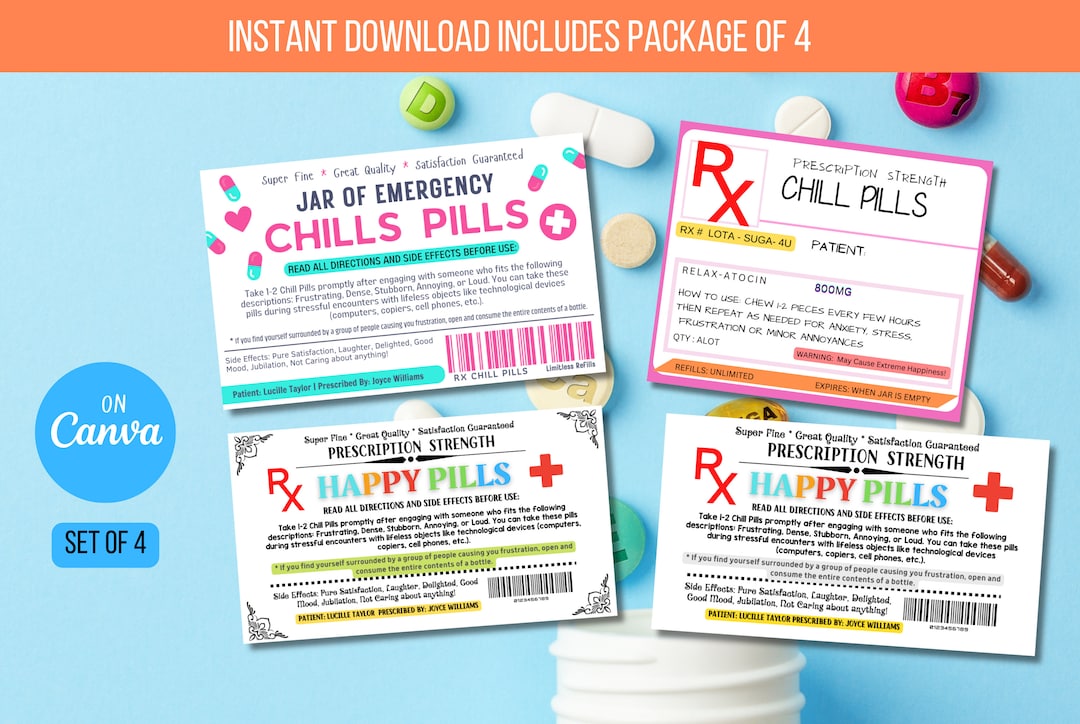 EDITABLE Happy Pills Label, Funny Gag Gift Professional Office Gift ...