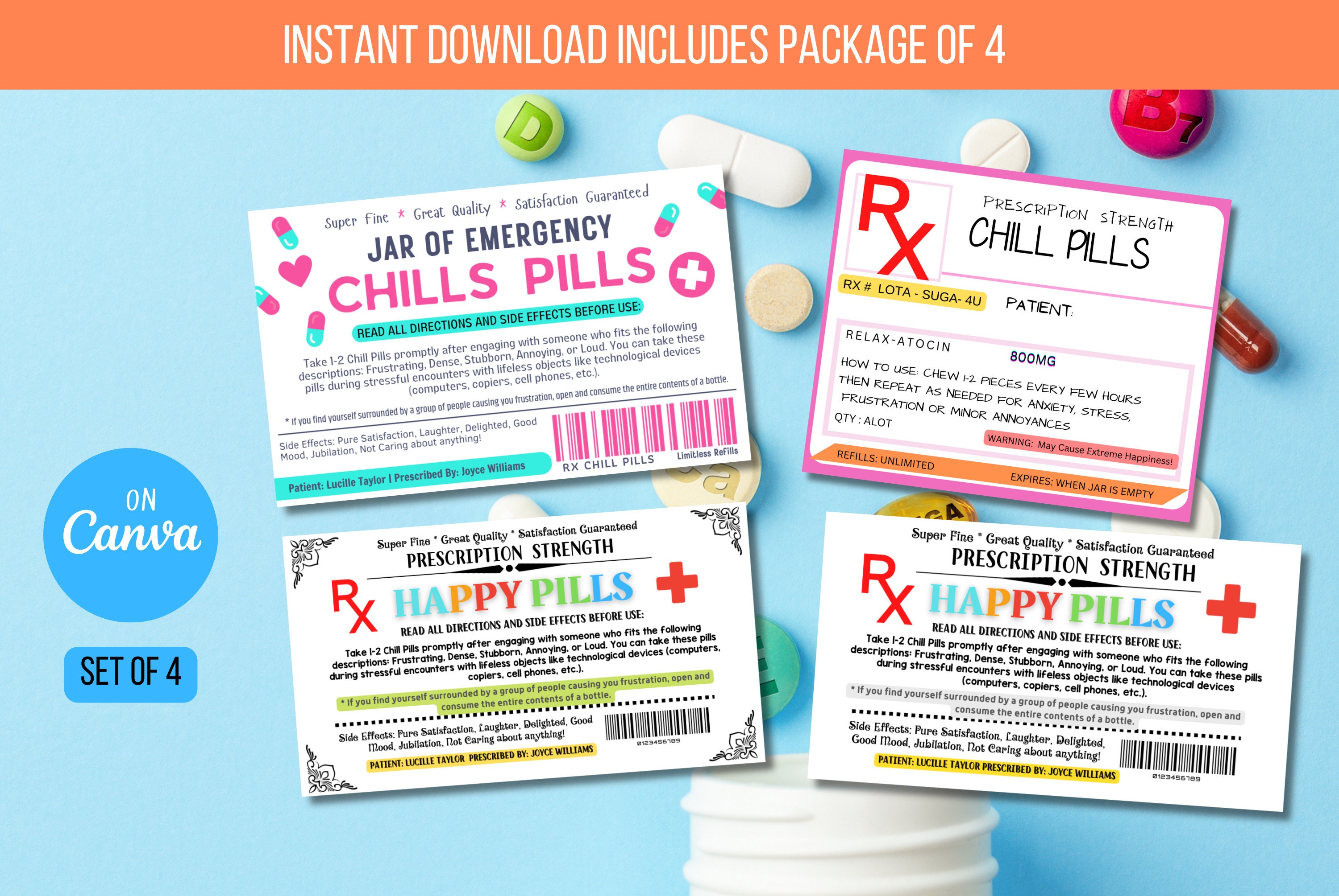 EDITABLE Happy Pills Label, Funny Gag Gift Professional Office Gift ...
