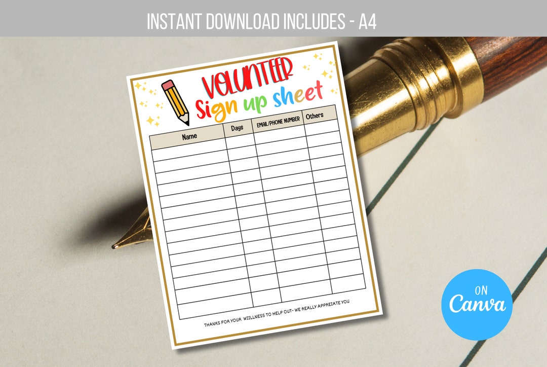 Teacher Volunteer Printable, School Pto Pta Sign up Sheet, Volunteer ...