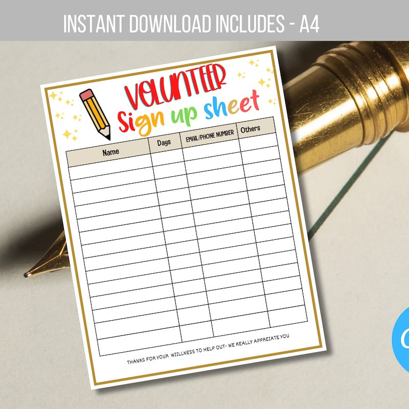 Volunteer Sign in Sheet - Etsy