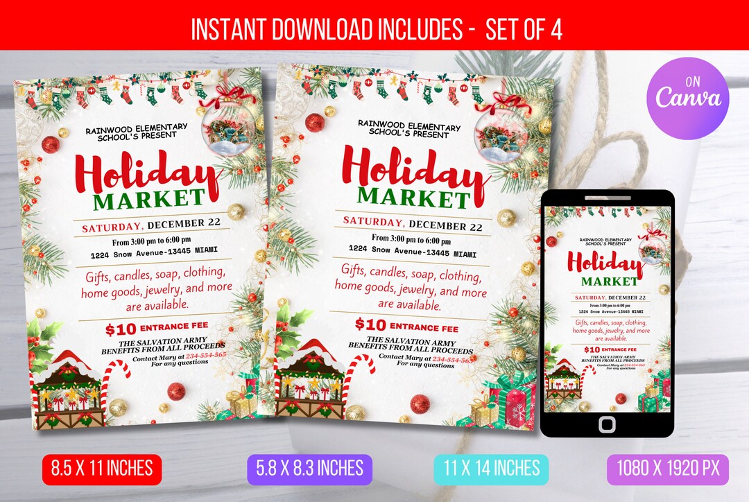 EDITABLE Holiday Market Event Flyer, School Community Fundraiser Invite ...