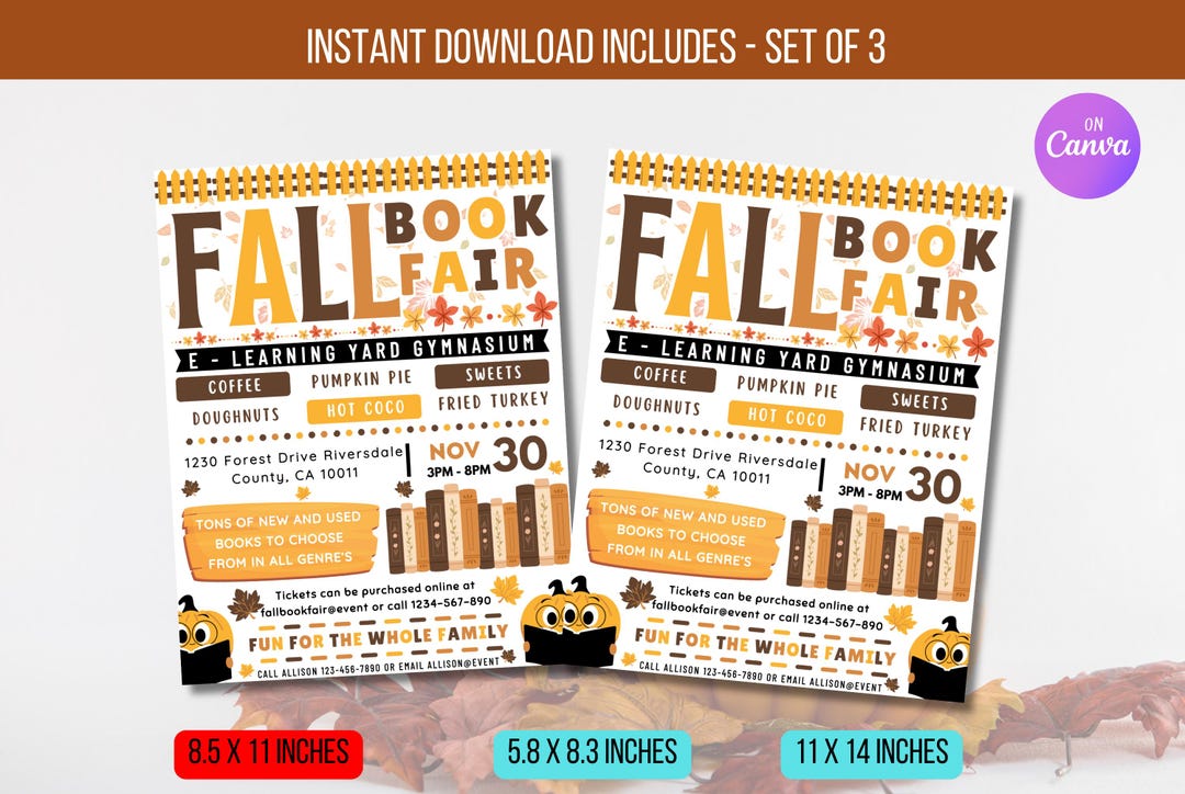 EDITABLE Fall Book Fair Invitation Flyer, School Fall Book Fair ...