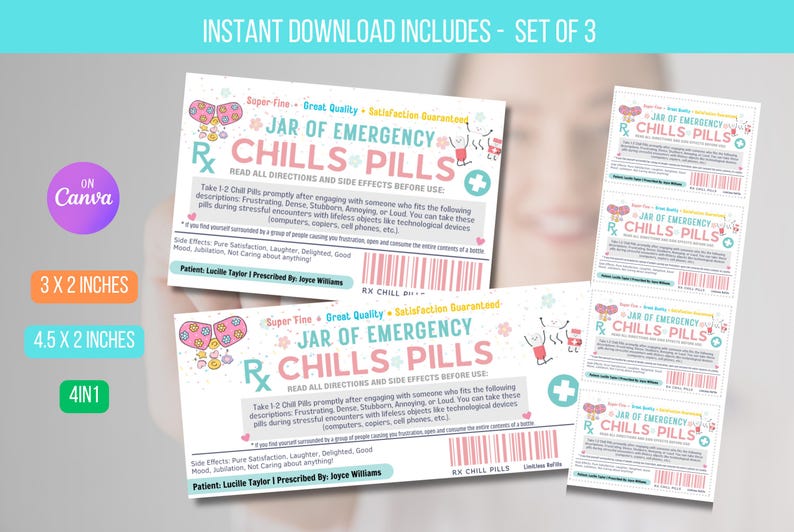 EDITABLE Chill Pill Label, Funny Gag Gift Professional Office Gift ...