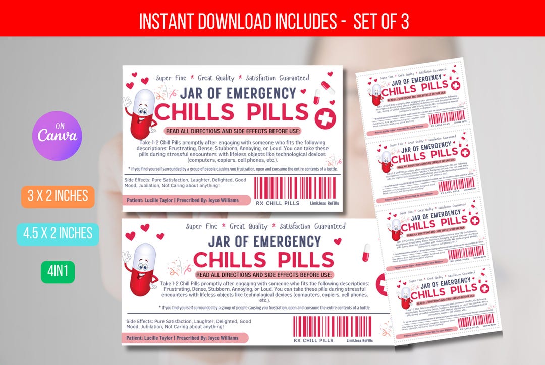 EDITABLE Chill Pill Label, Funny Gag Gift Professional Office Gift ...