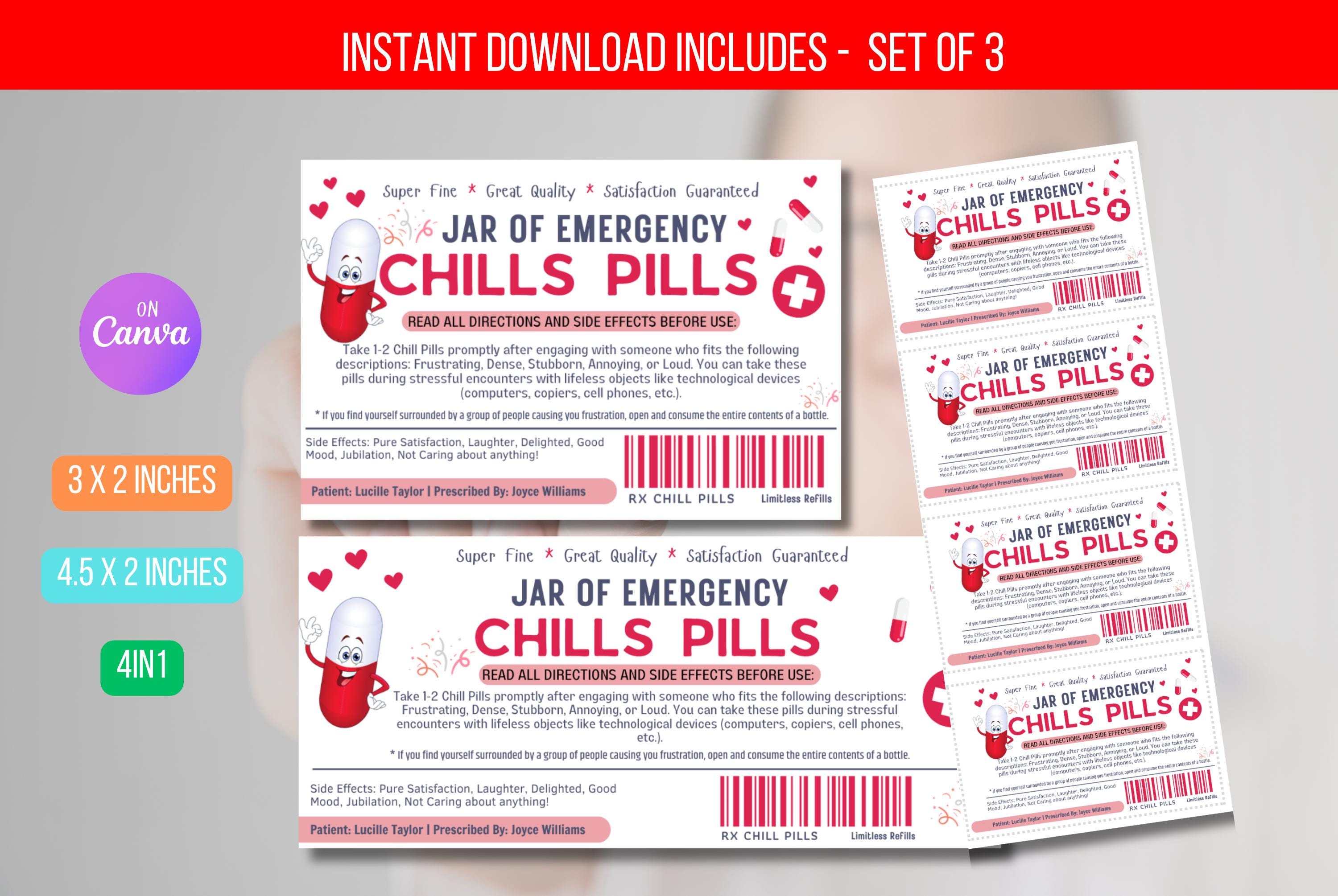 EDITABLE Chill Pill Label, Funny Gag Gift Professional Office Gift ...
