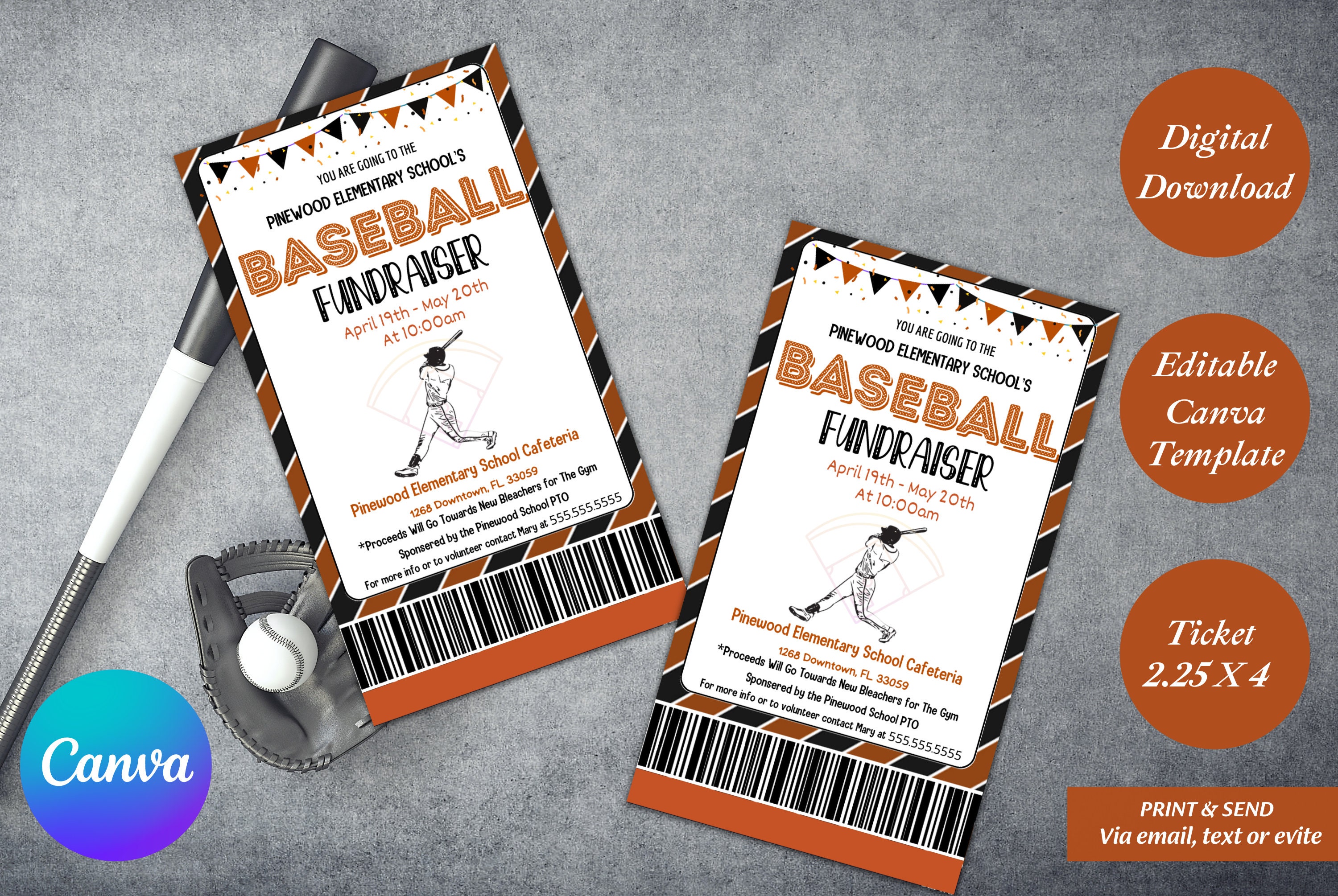 EDITABLE Baseballs Fundraiser Flyer Template With Ticket - Etsy