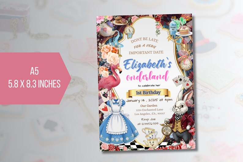 EDITABLE Dont Be Late Onderland Birthday Invite, 1st Birthday Girl Tea ...