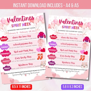 EDITABLE Valentine School Spirit Week Flyer, Festive Spirit Week PTO ...