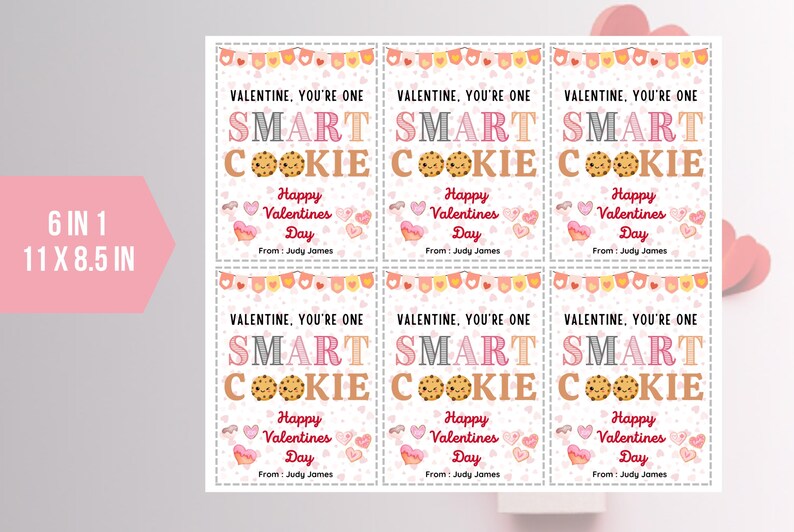 EDITABLE Smart Cookie Valentine's Day Gift Tag, Cookie Favor Tag ...