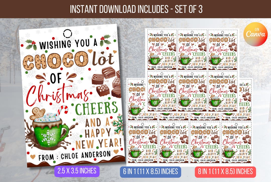 EDITABLE Christmas Thanks a Choco-lot Tag, Chocolate Gift Tag, Employee ...