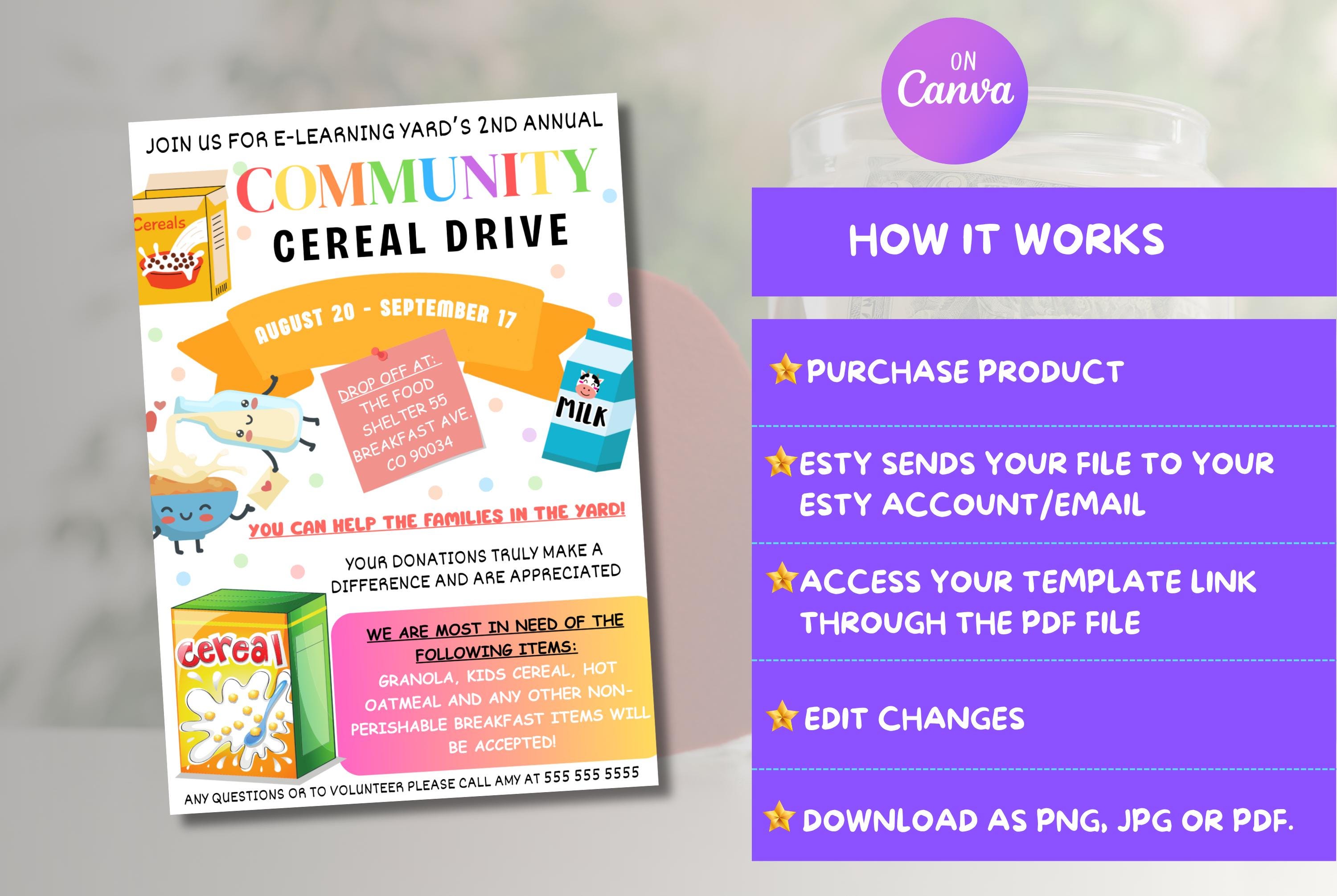 EDITABLE Community Cereal Drive Flyer, Cereal Drive Flyer, PTA PTO ...
