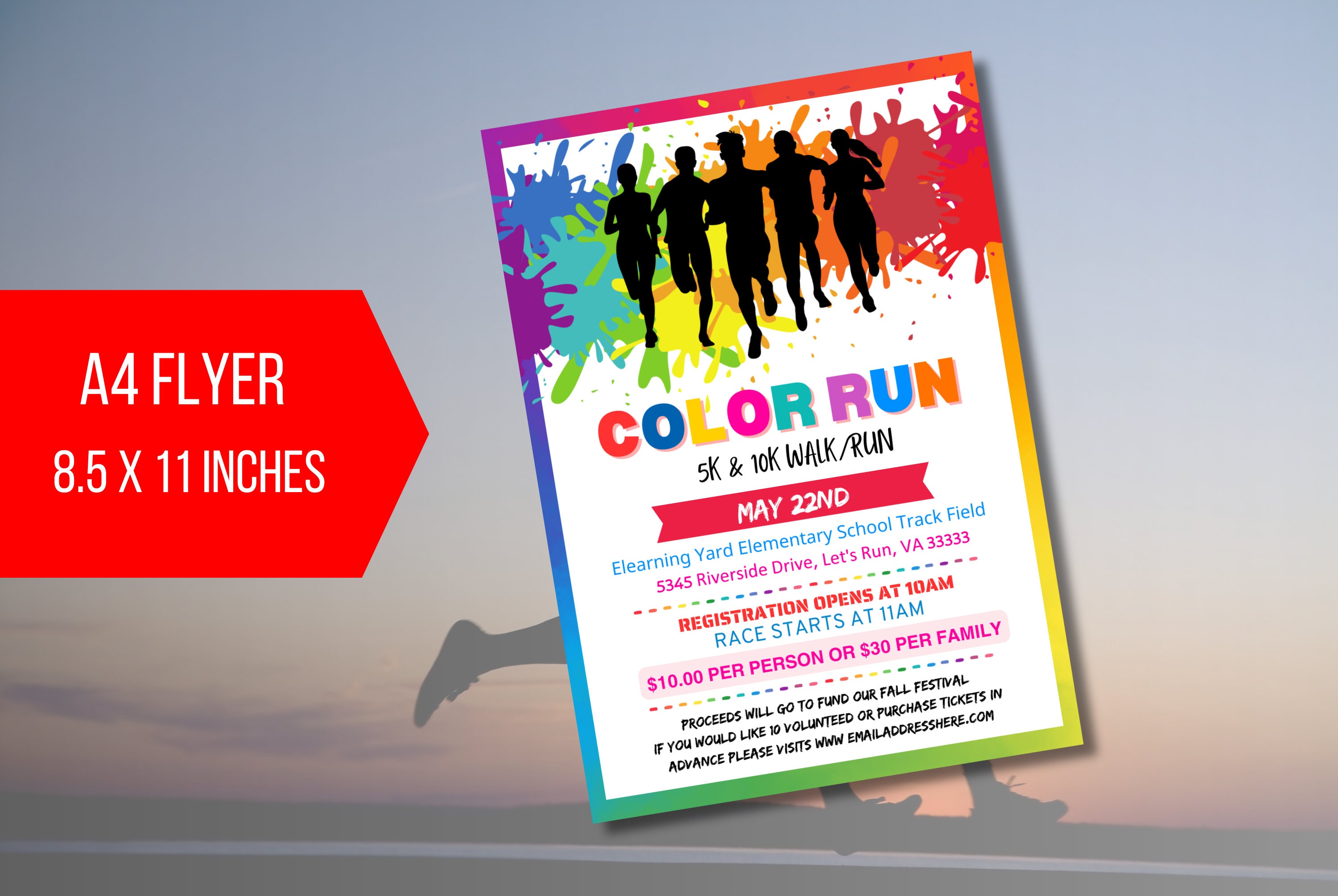 EDITABLE Color Run Invitation Flyer, School Community Fundraiser Event ...