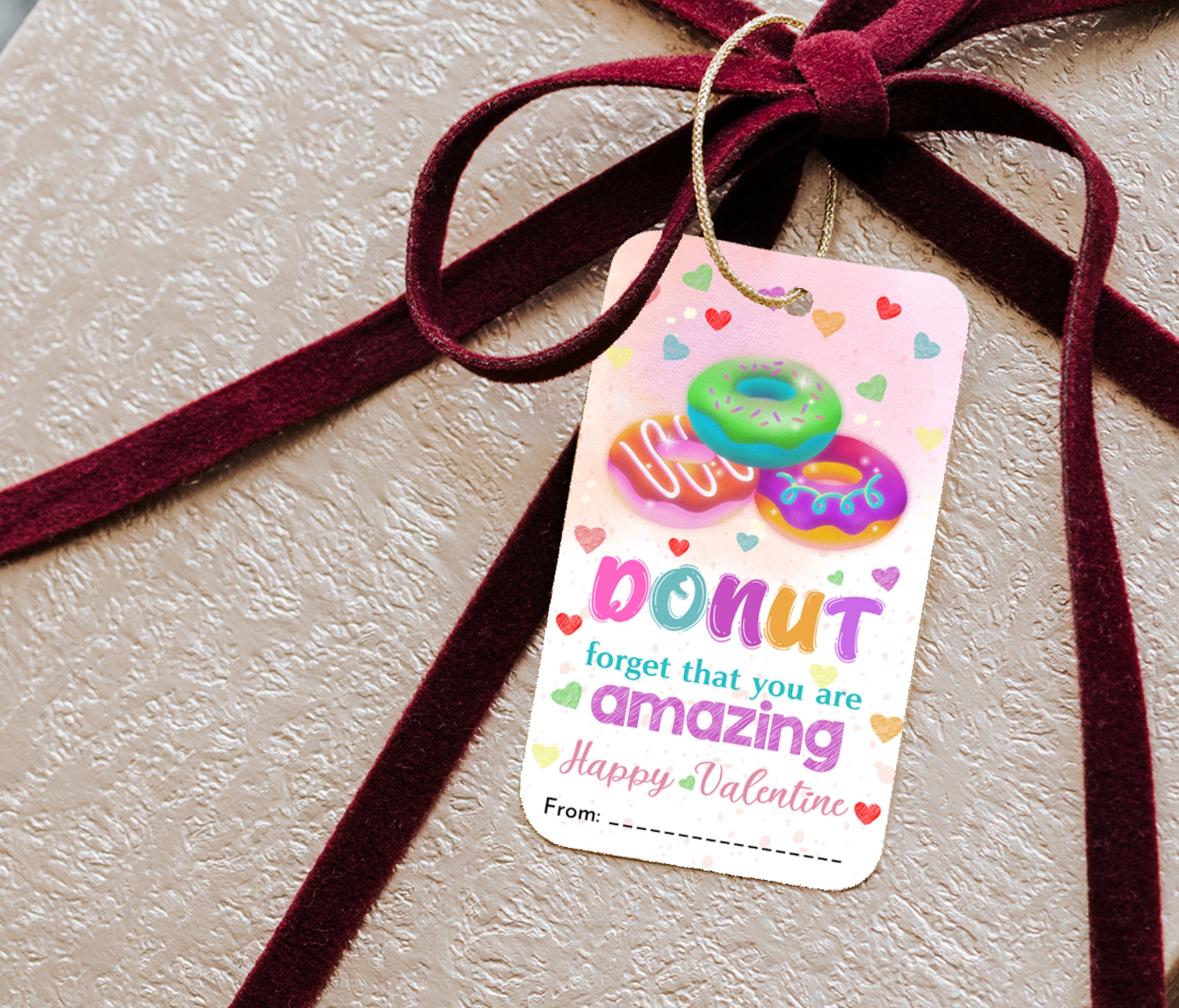 Donut Valentine's Day Gift Tag Template Printable Donut - Etsy