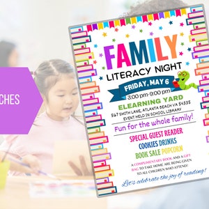 EDITABLE Family Literacy Night Flyer, PTO PTA Reading Book Sale School ...