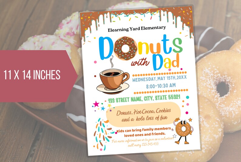 EDITABLE Donuts With Dad Flyer, Printable Donuts With Dad Invitation ...