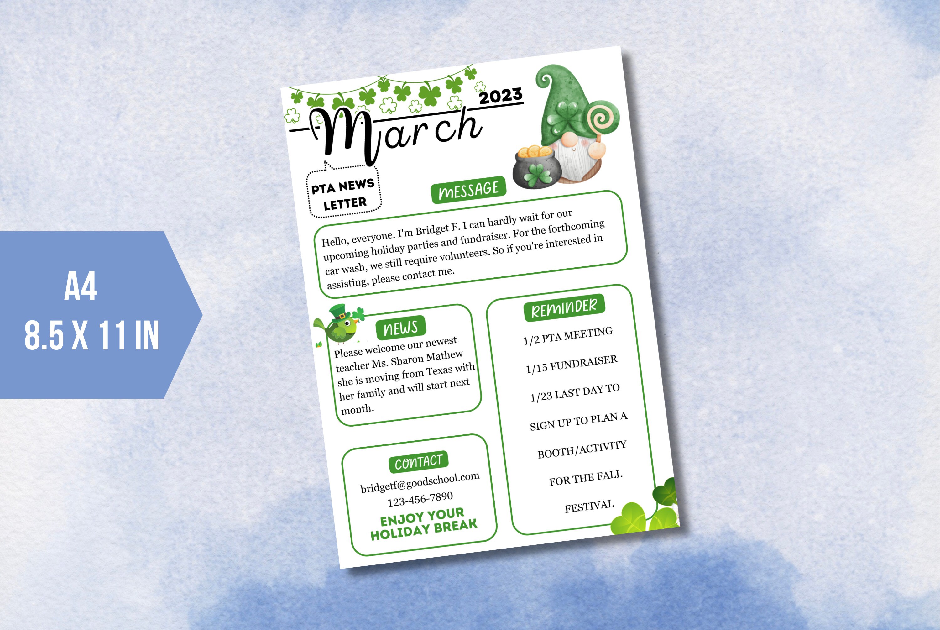 EDITABLE March Newsletter Template, Classroom Printable Handout Flyer ...