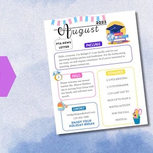 EDITABLE August Newsletter Template, Classroom Printable Handout Flyer ...