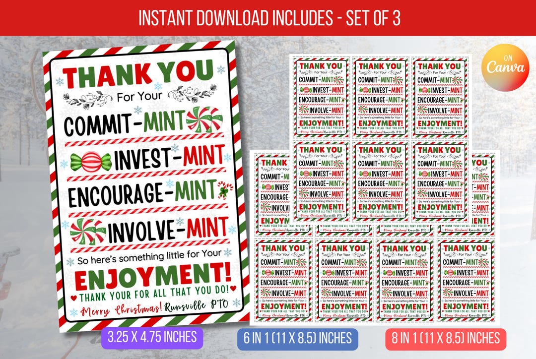 EDITABLE Christmas Thank You Mint Tags, Thank You for Your Commitment ...