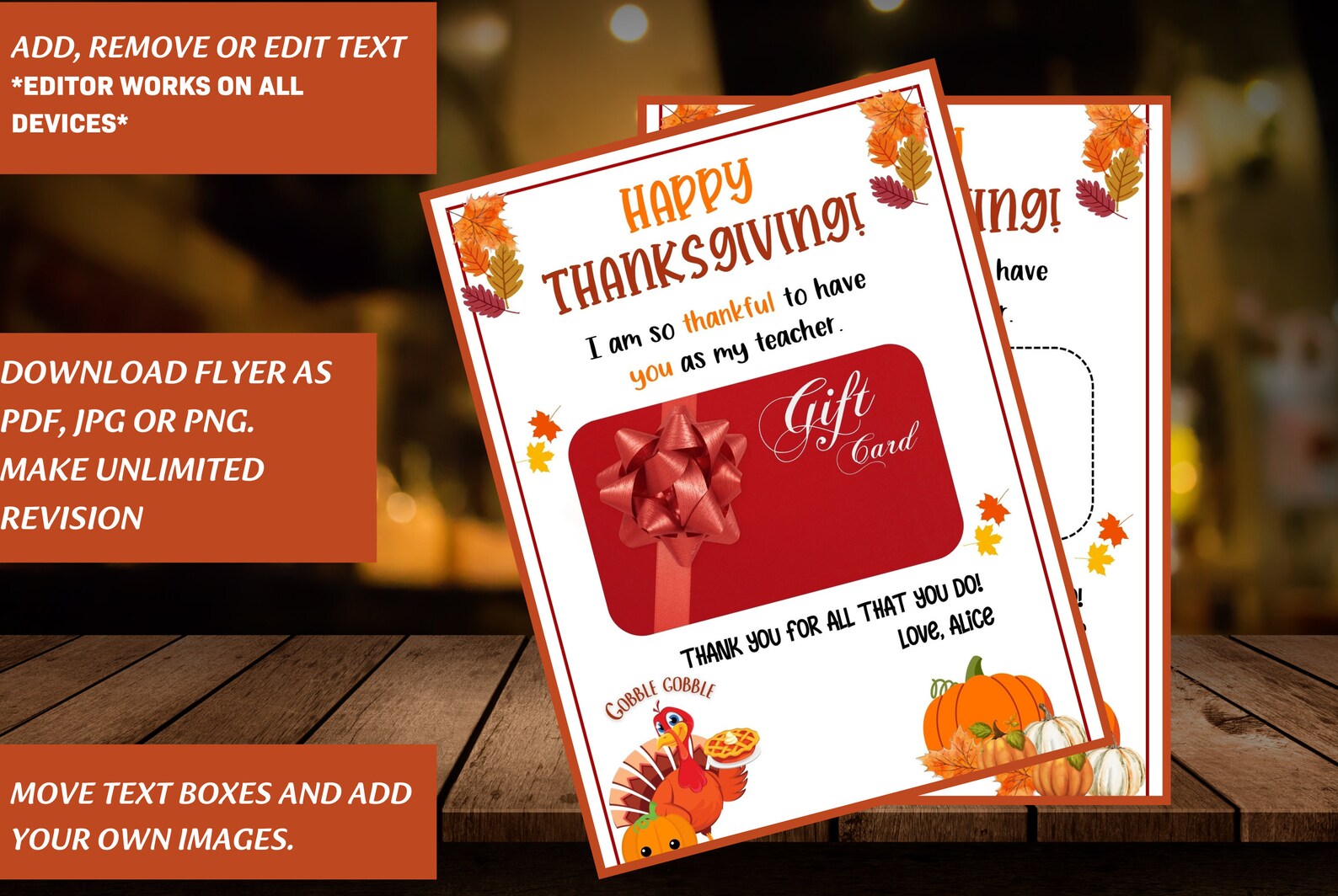 Printable/editable Happy Thanksgiving Gift Card Holder - Etsy