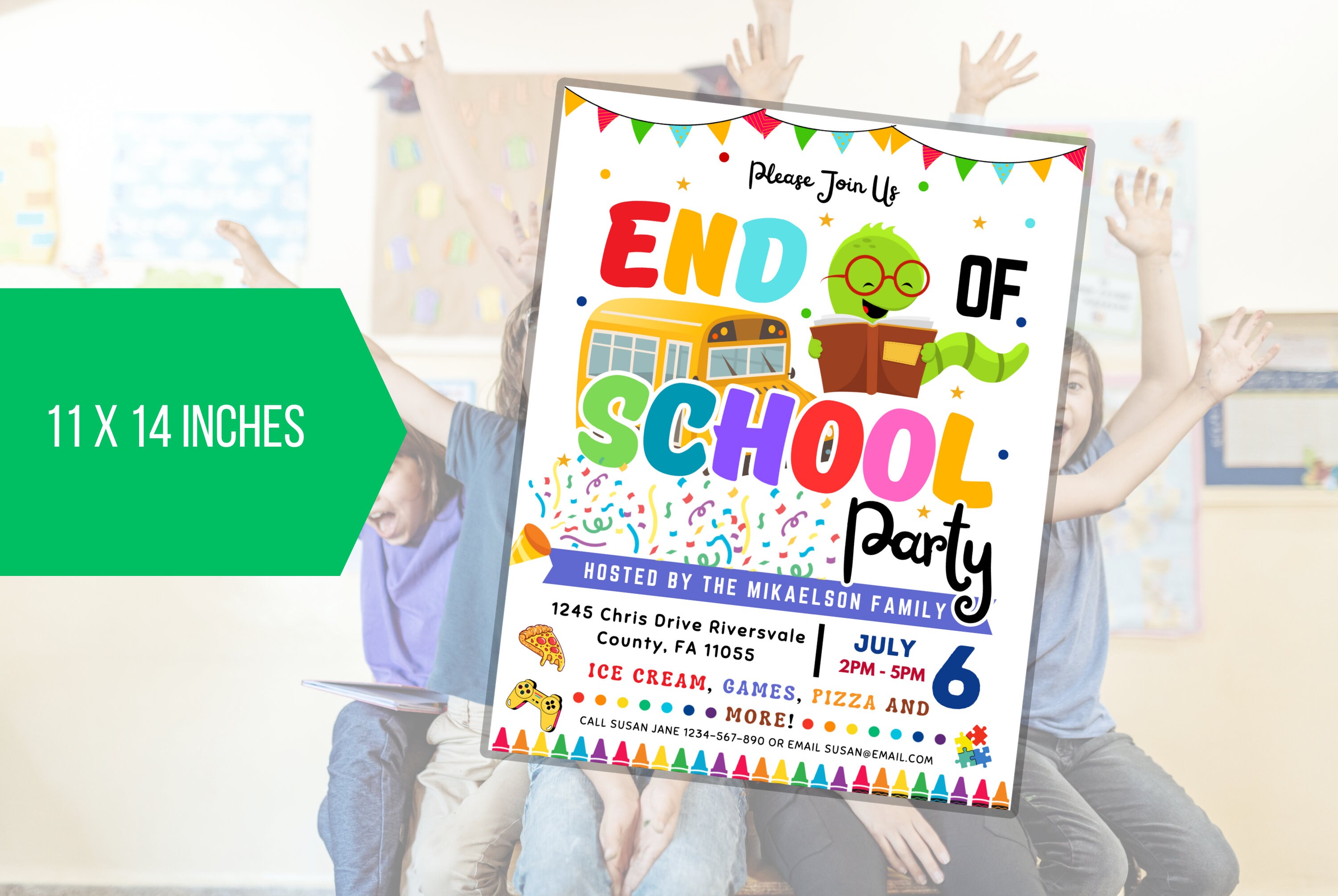EDITABLE End of School Party Invitation, School Party Invite, Backyard ...