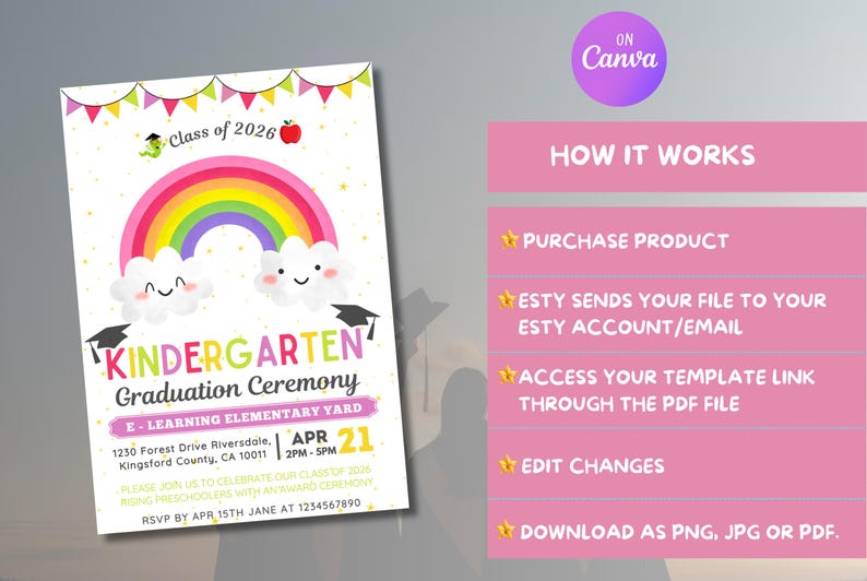 EDITABLE Kindergarten Graduation Invitation, Editable Kindergarten ...