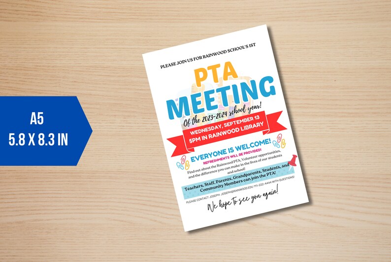 EDITABLE PTA Meeting Handout Flyer School Information Meeting - Etsy