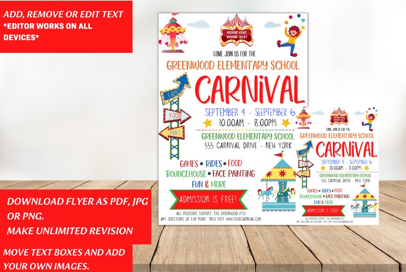 EDITABLE Carnival Flyer Printable PTA PTO Flyer School - Etsy