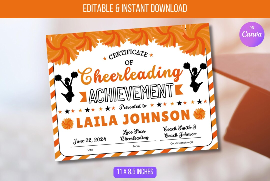 EDITABLE Cheerleader Certificate, Cheer Certificates Sports Award ...