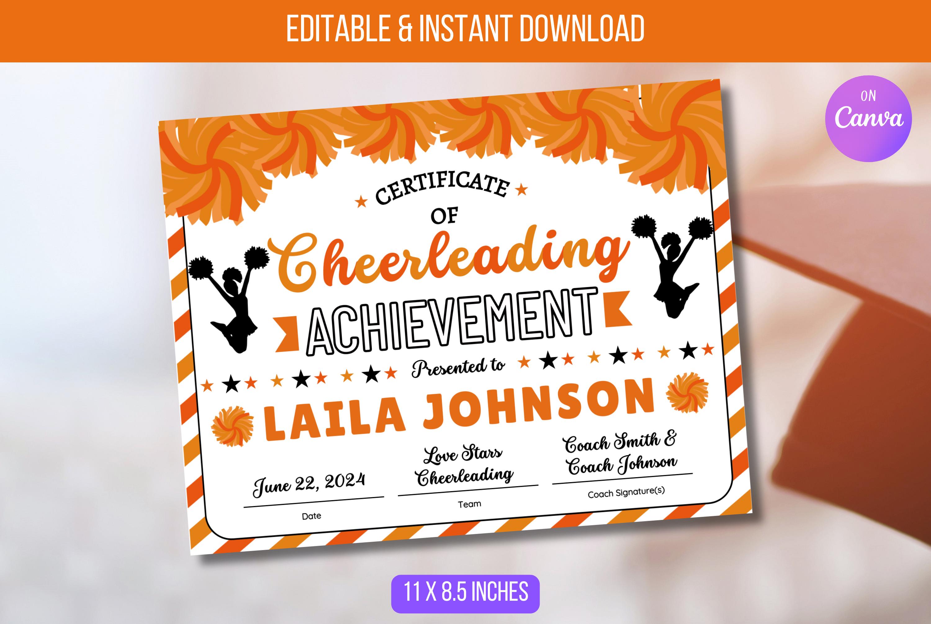 EDITABLE Cheerleader Certificate, Cheer Certificates Sports Award ...