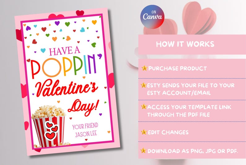 EDITABLE Popcorn Valentine's Day Tag, Have A POPPIN Valentine's Day ...
