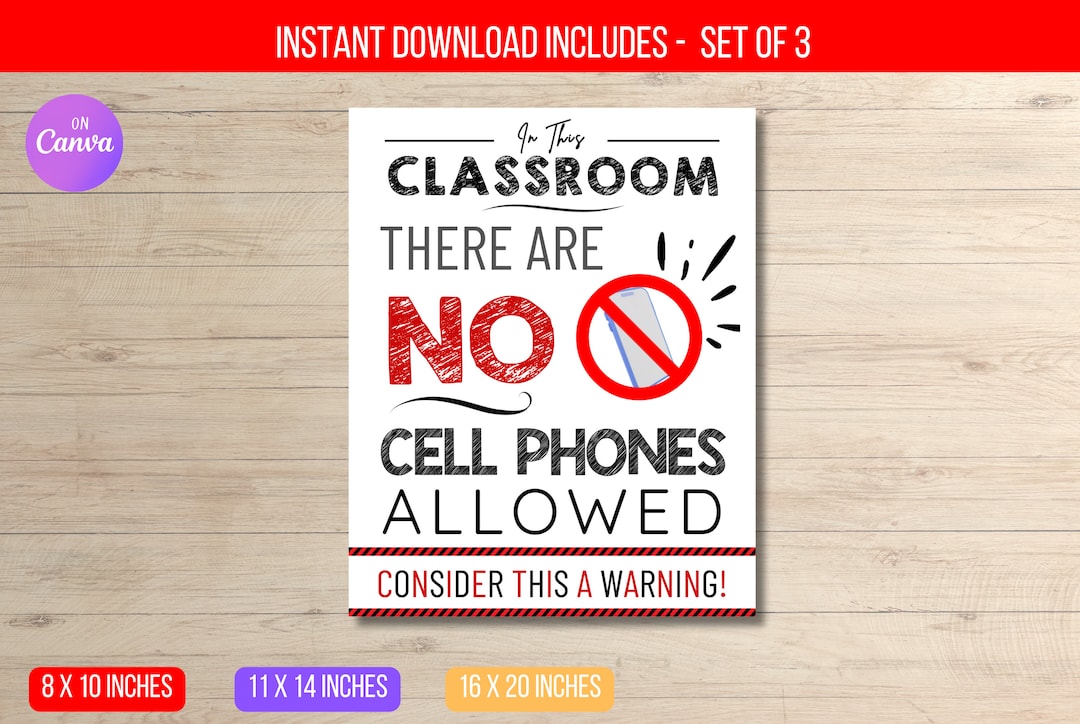 EDITABLE No Cellphones Allowed Wall Sign Classroom Poster, Classroom ...