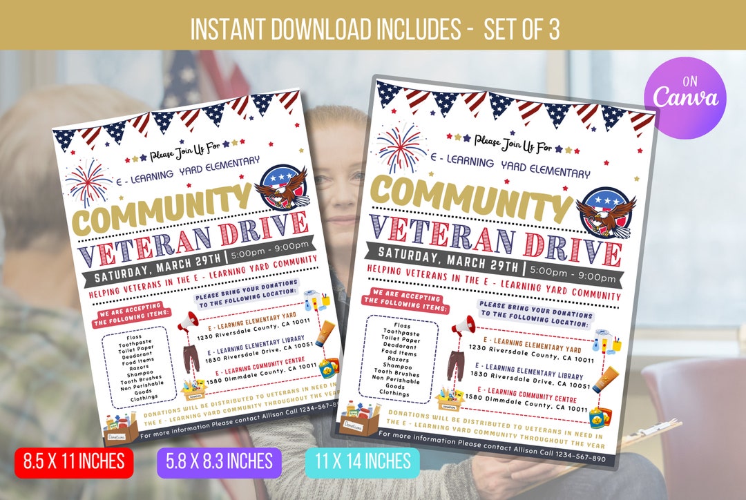 EDITABLE Community Veterans Donations Drive Flyer, Military Toiletries ...