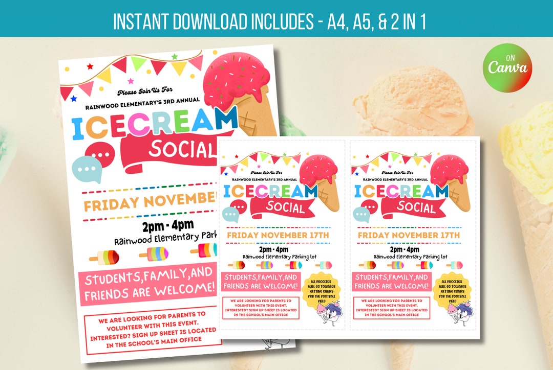 EDITABLE Ice Cream Social Flyer, School Appreciation Week, Ice Cream ...
