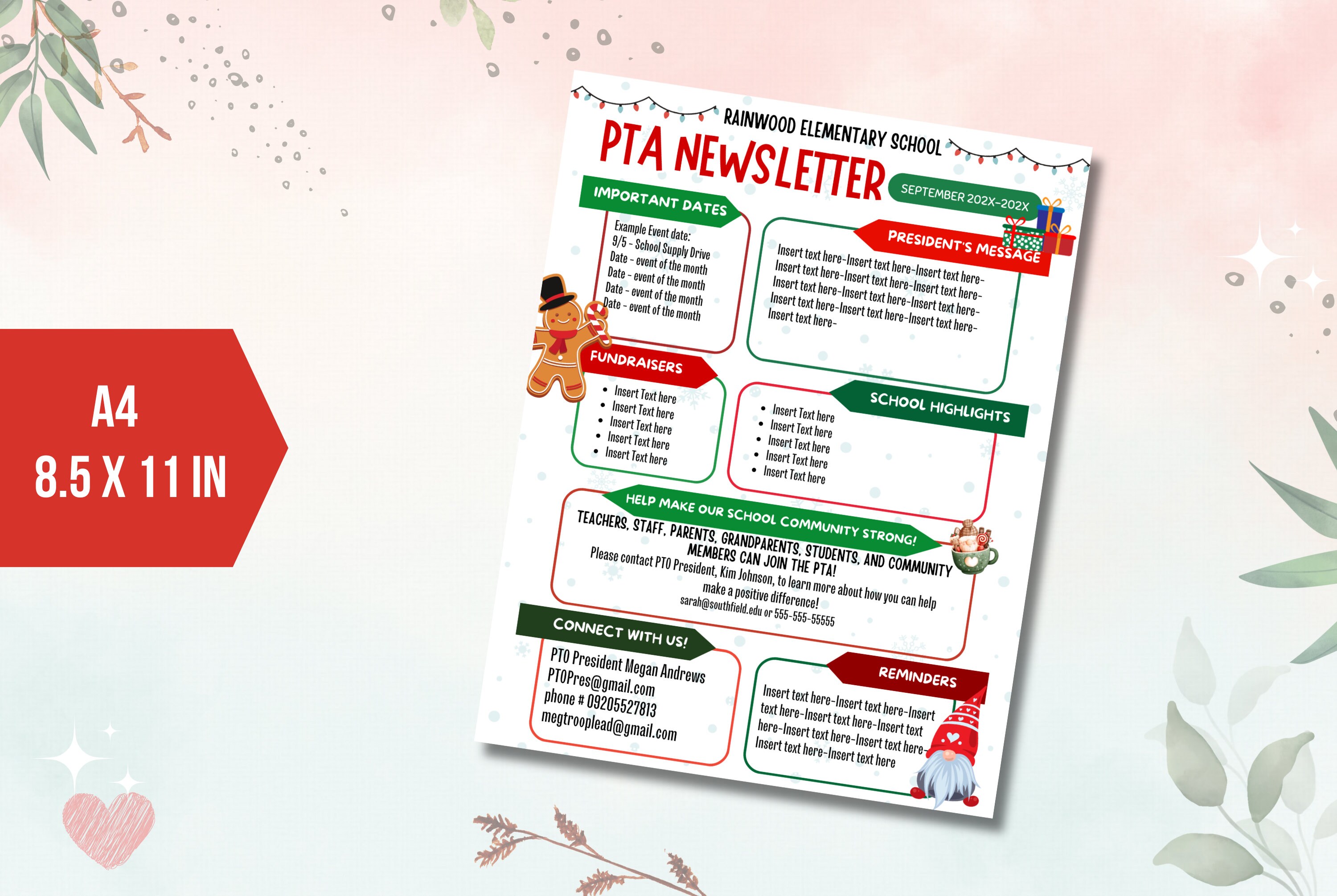 EDITABLE PTA Newsletter Template Flyer, School Information Planner ...