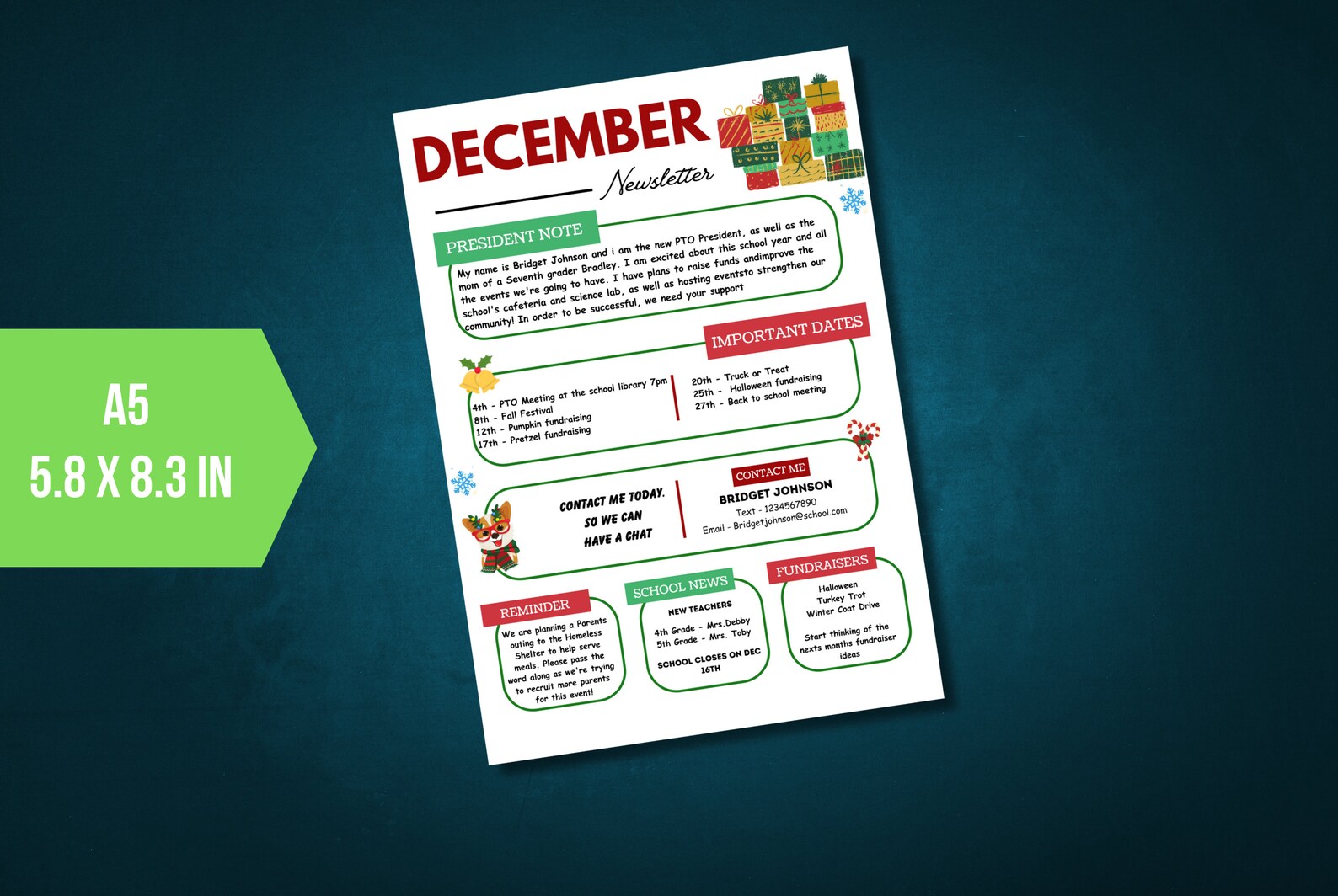 EDITABLE December Newsletter Template Classroom Printable - Etsy