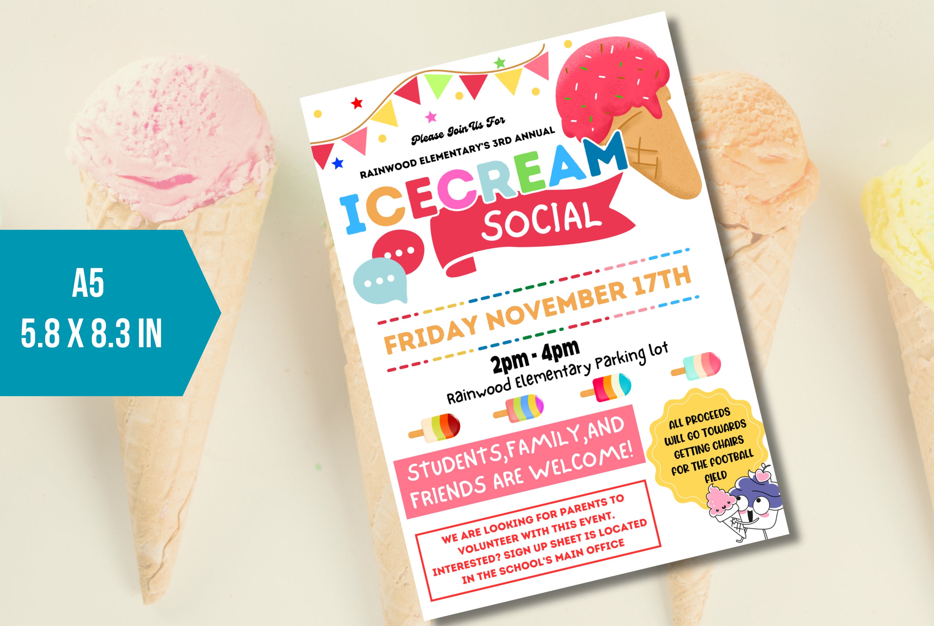 EDITABLE Ice Cream Social Flyer School Appreciation Week Ice - Etsy