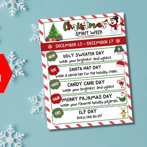 EDITABLE Christmas Spirit Week Flyer, Itinerary Schedule School Poster ...