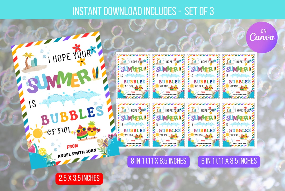 EDITABLE Summer Bubbles Tags, End of School Tag Bubble, Classmate Gifts ...