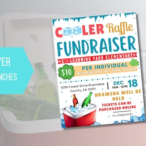 EDITABLE Cooler Raffle Ticket Fundraiser Flyer, School PTO PTA Flyer ...