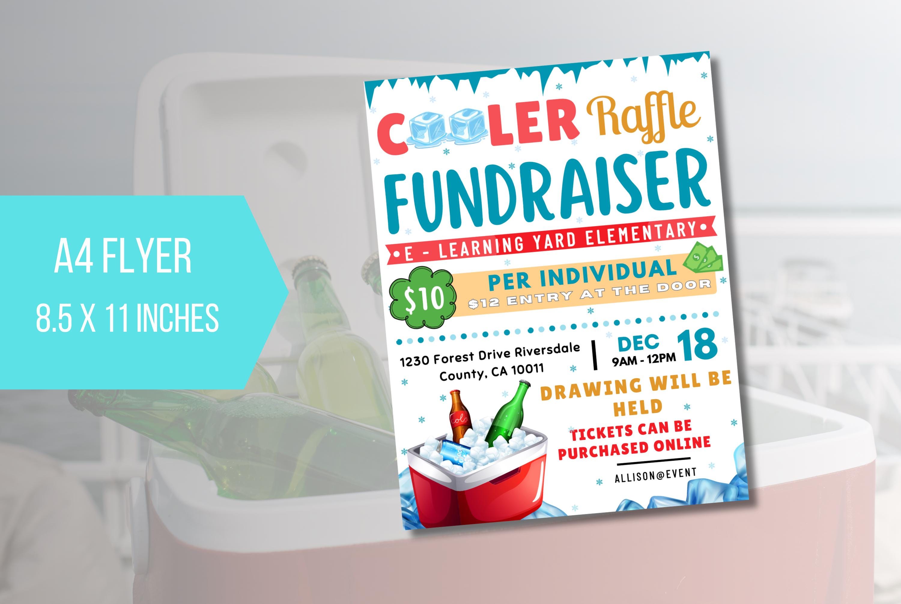 EDITABLE Cooler Raffle Ticket Fundraiser Flyer, School PTO PTA Flyer ...