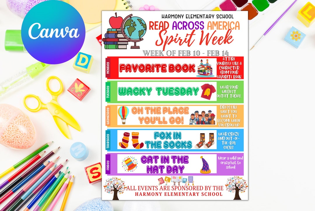 Reading Across America, Spirit Week Template, School Spirit Week ...