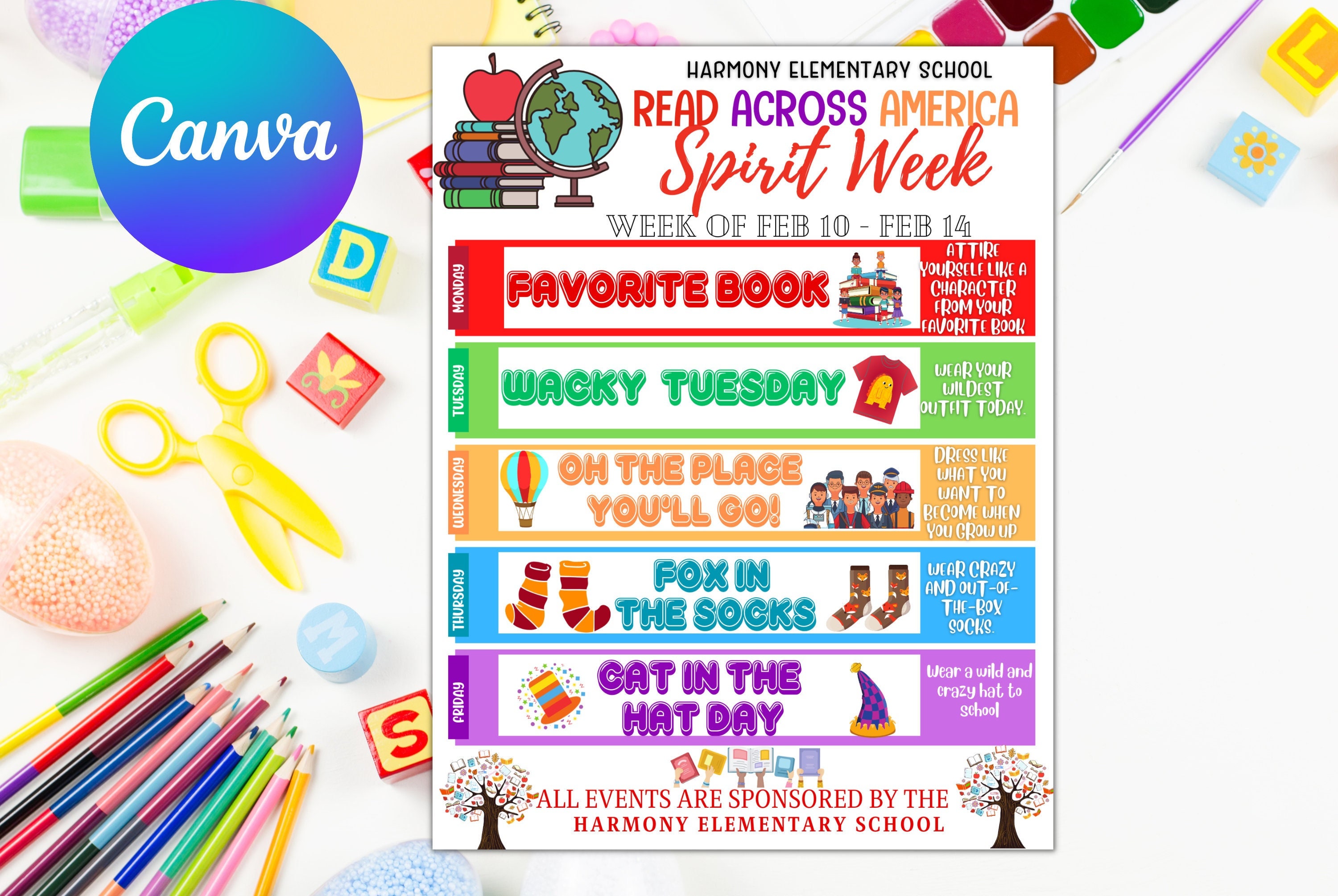 Reading Across America, Spirit Week Template, School Spirit Week ...