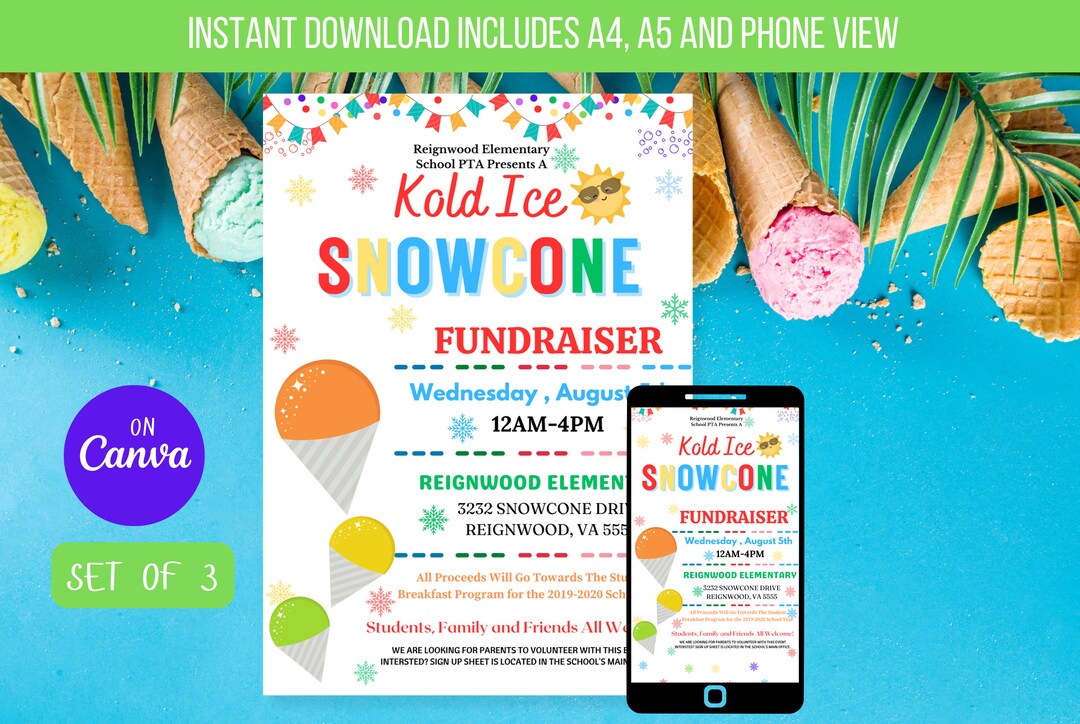 Snowcone Fundraiser Flyer, Editable Appreciation Week, Ice Cream Party ...