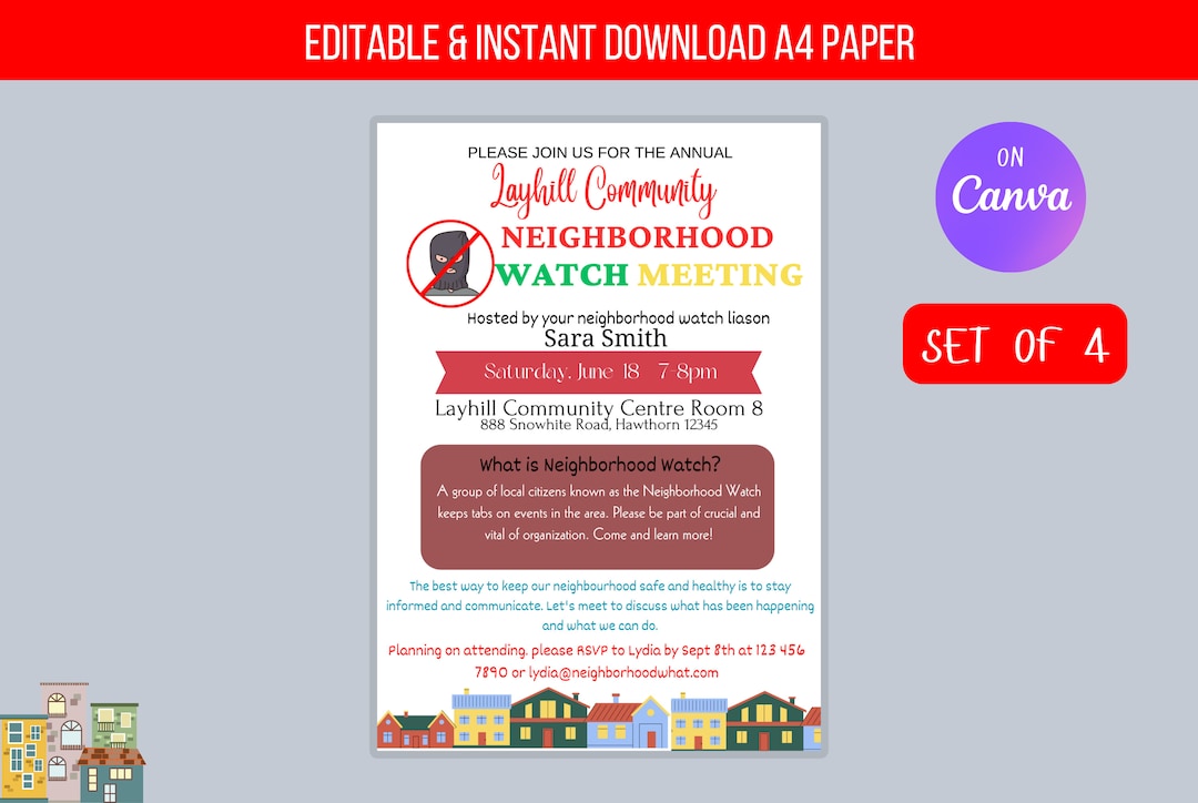 Neighborhood Safety Meeting Invite, Block Watch Meeting Event Flyer ...