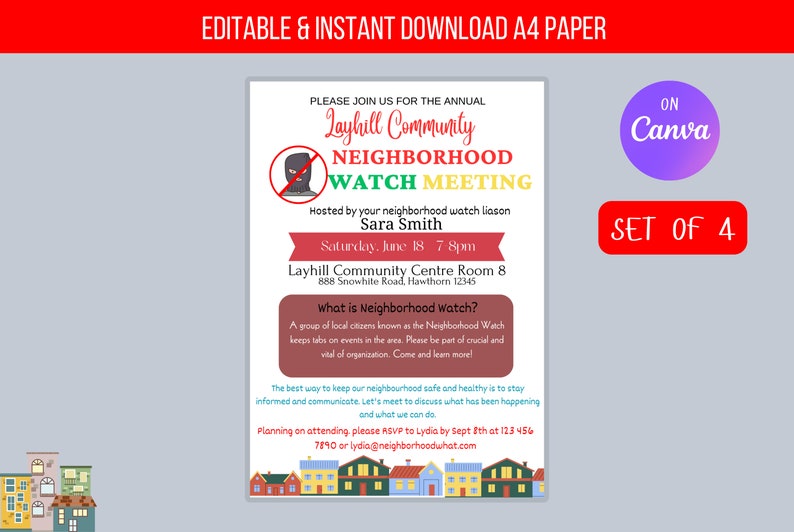 Neighborhood Safety Meeting Invite, Block Watch Meeting Event Flyer ...