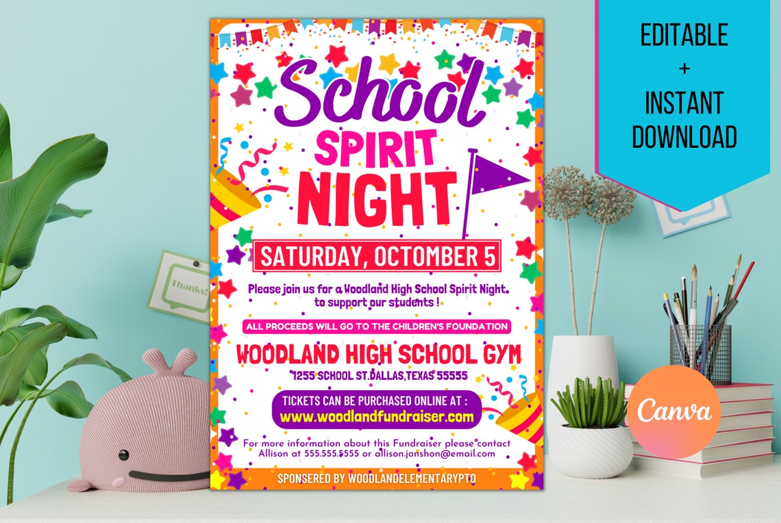 Editable School Spirit Flyer, School Spirit Night Party, Spirit Night ...