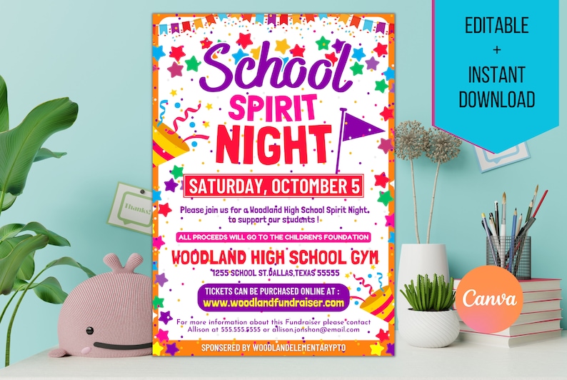 Editable School Spirit Flyer, School Spirit Night Party, Spirit Night ...