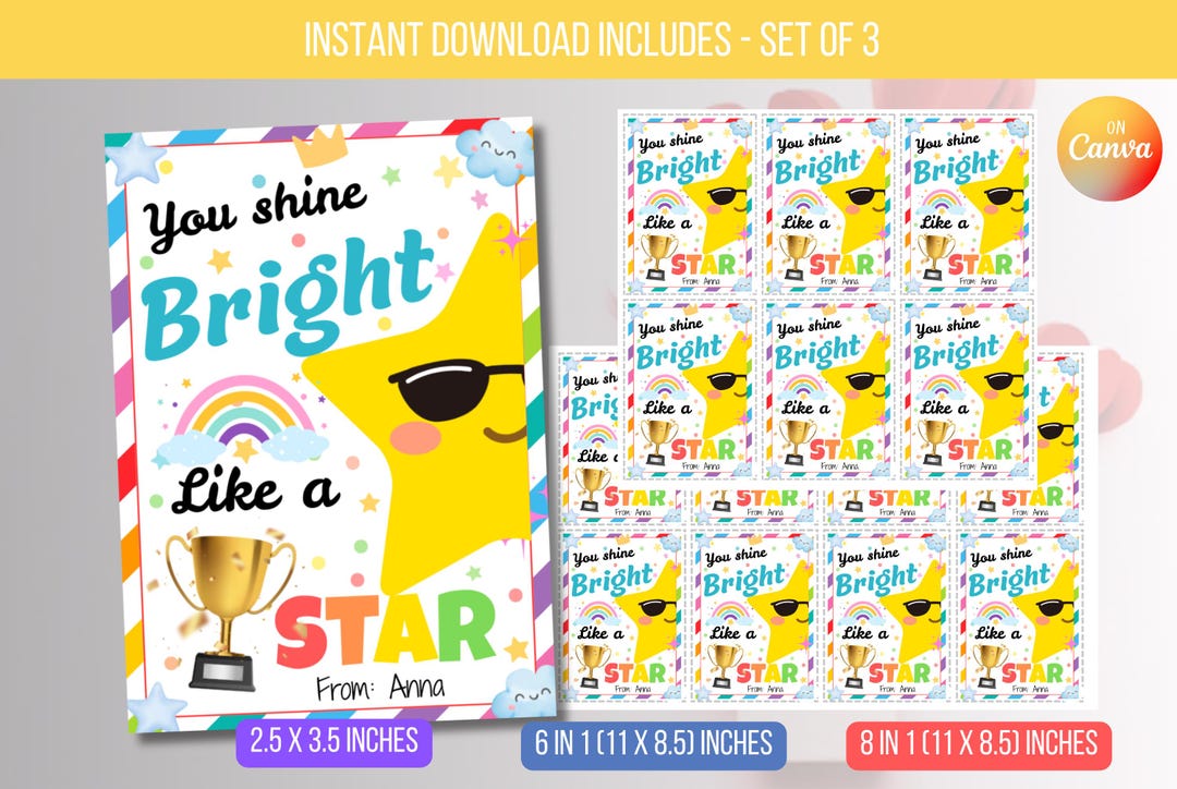 EDITABLE You Shine Bright Like a Star Gift Tags, School Printable Tags ...