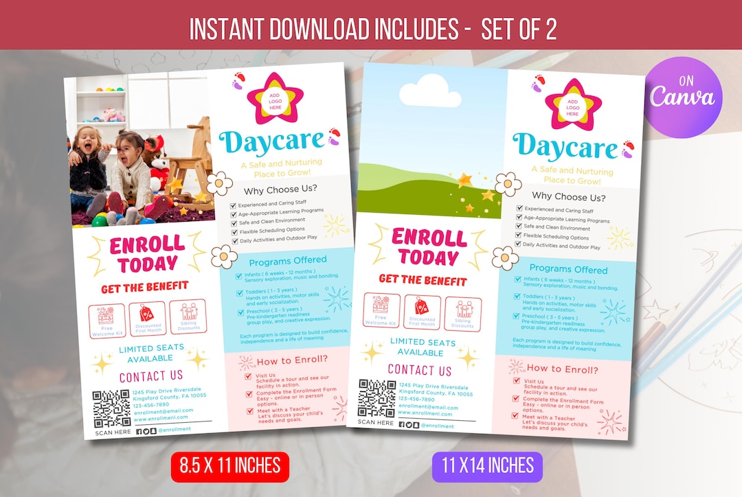 EDITABLE Daycare Enrollment Flyer, Day Care Starter Kit, Playschool ...