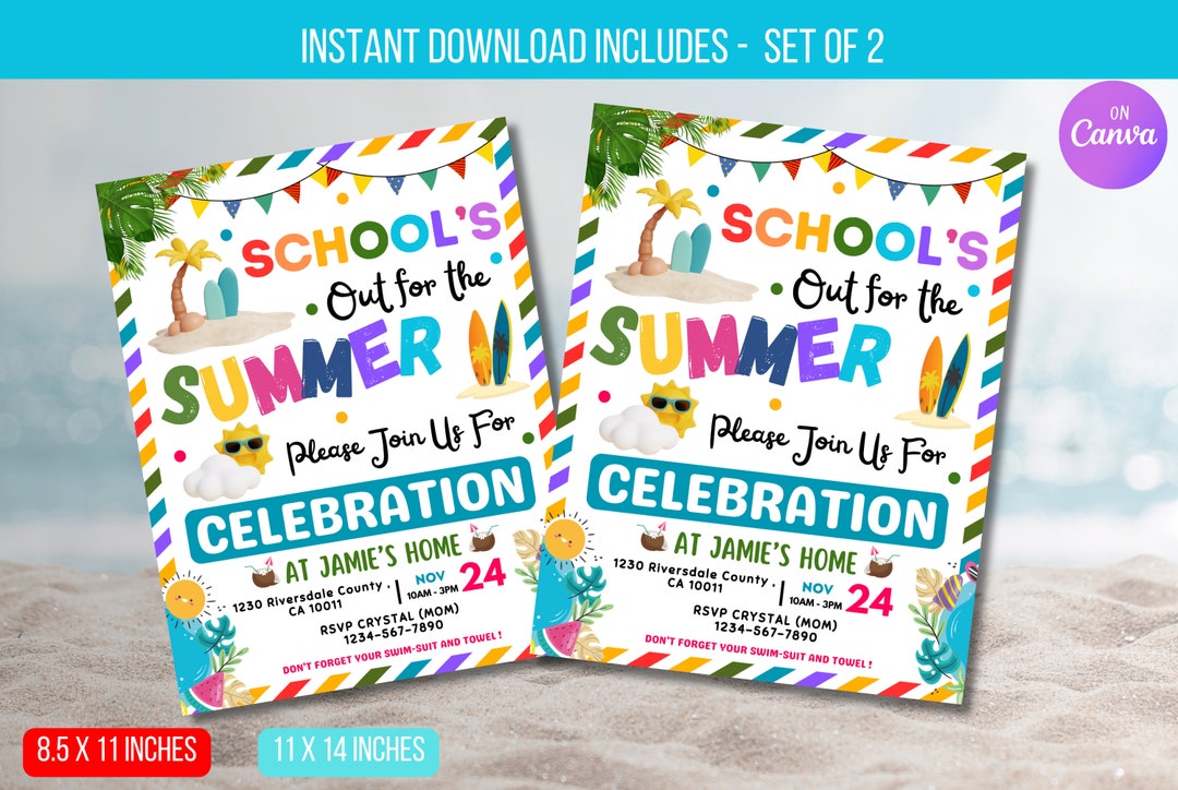 EDITABLE School's Out for Summer Party Invite, End of School Party ...